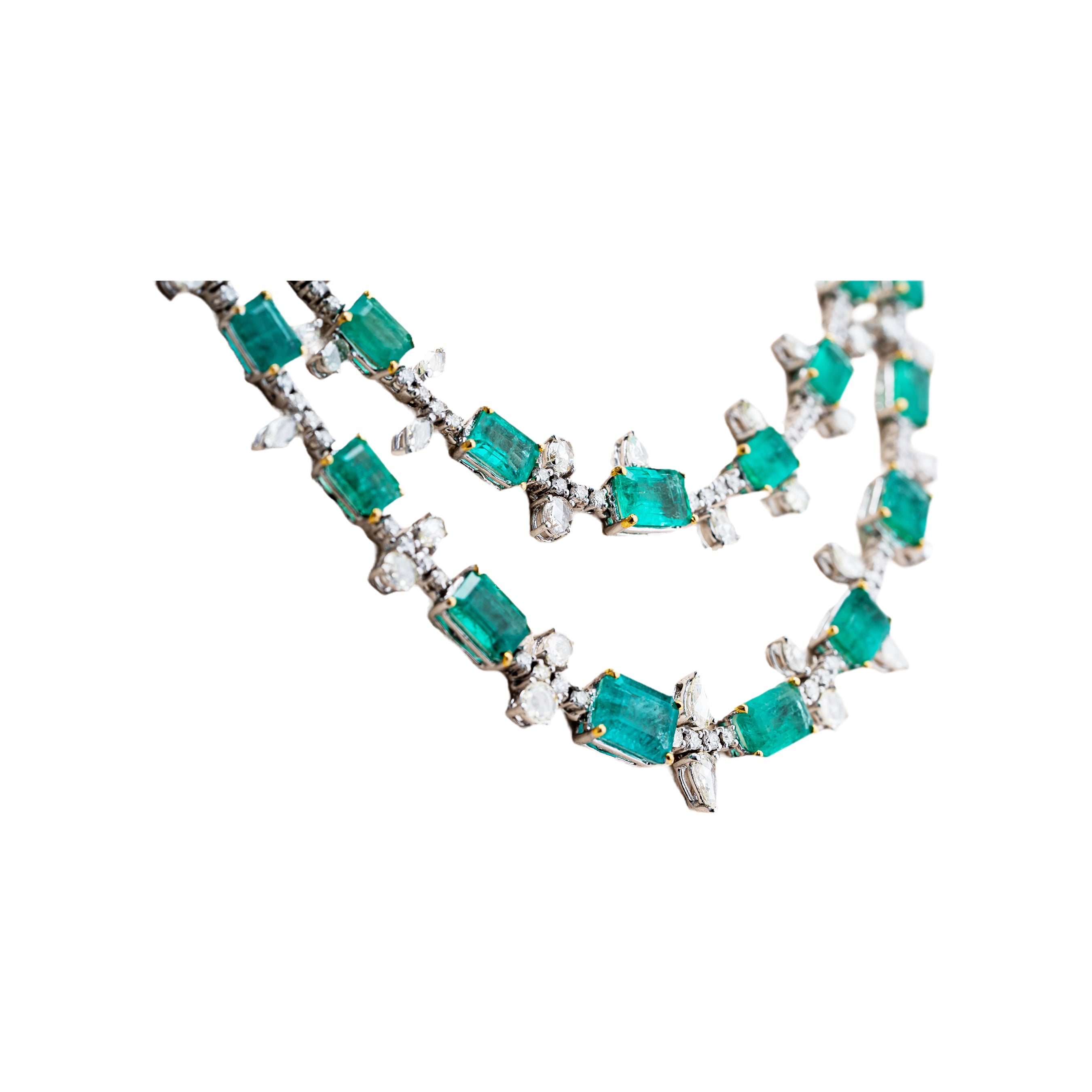 Double-Line Diamond Emerald Necklace – Jagat Jewels